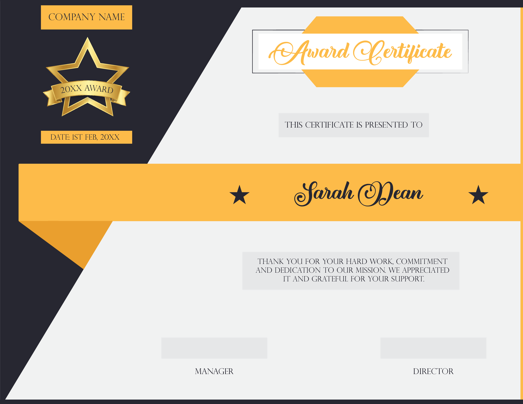 Golden Star Award Certificate - WordLayouts