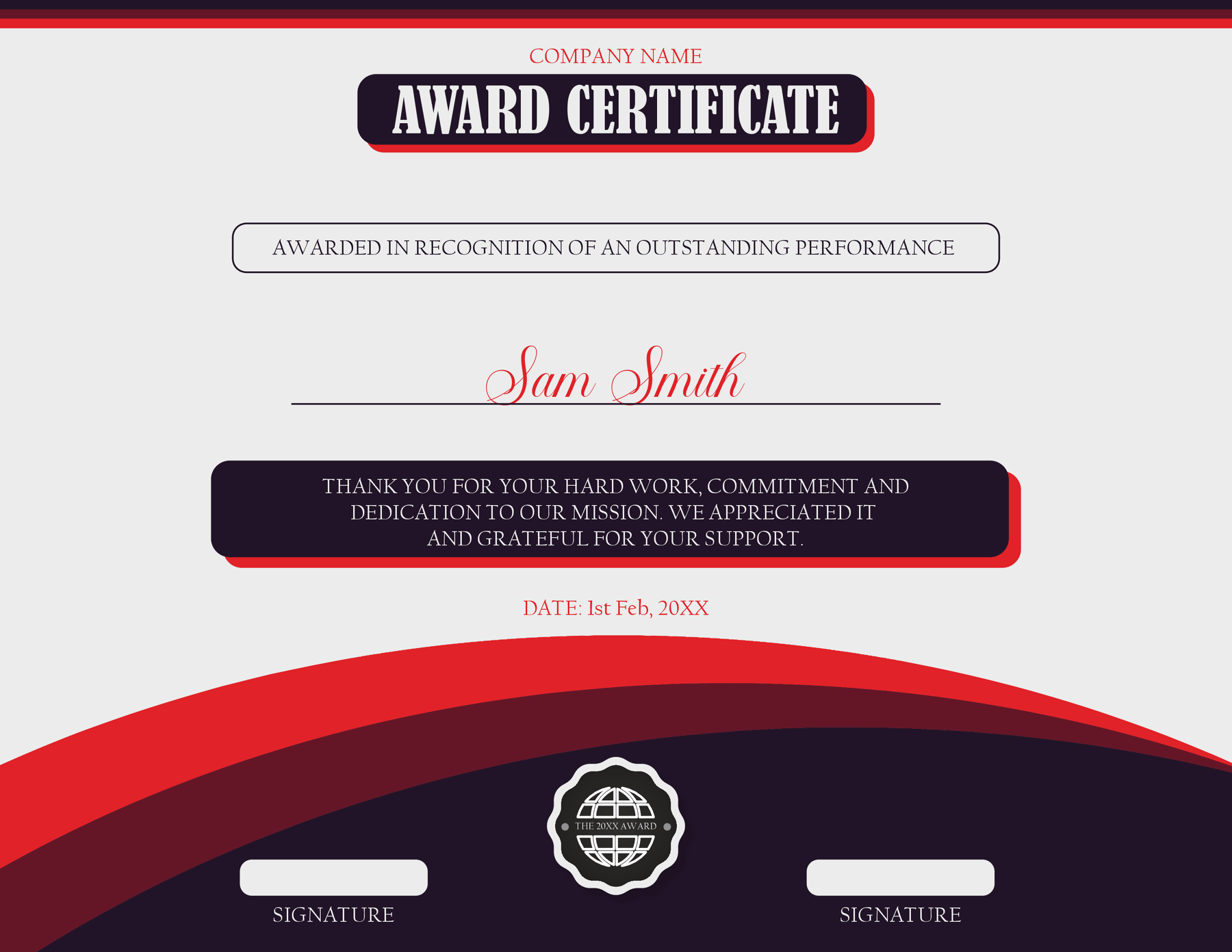 Vintage Recognition Award Certificate Template (Landscape) - WordLayouts