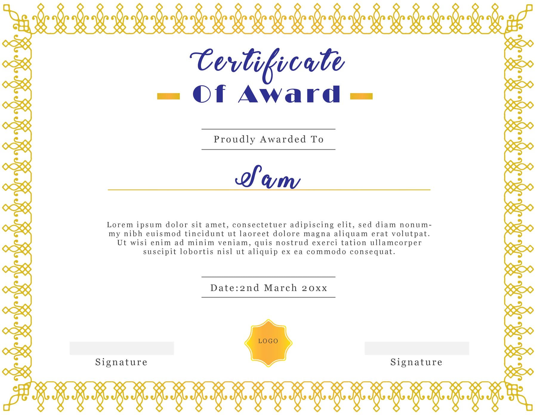 Classic Performance Appreciation Award Template (Portrait) - WordLayouts
