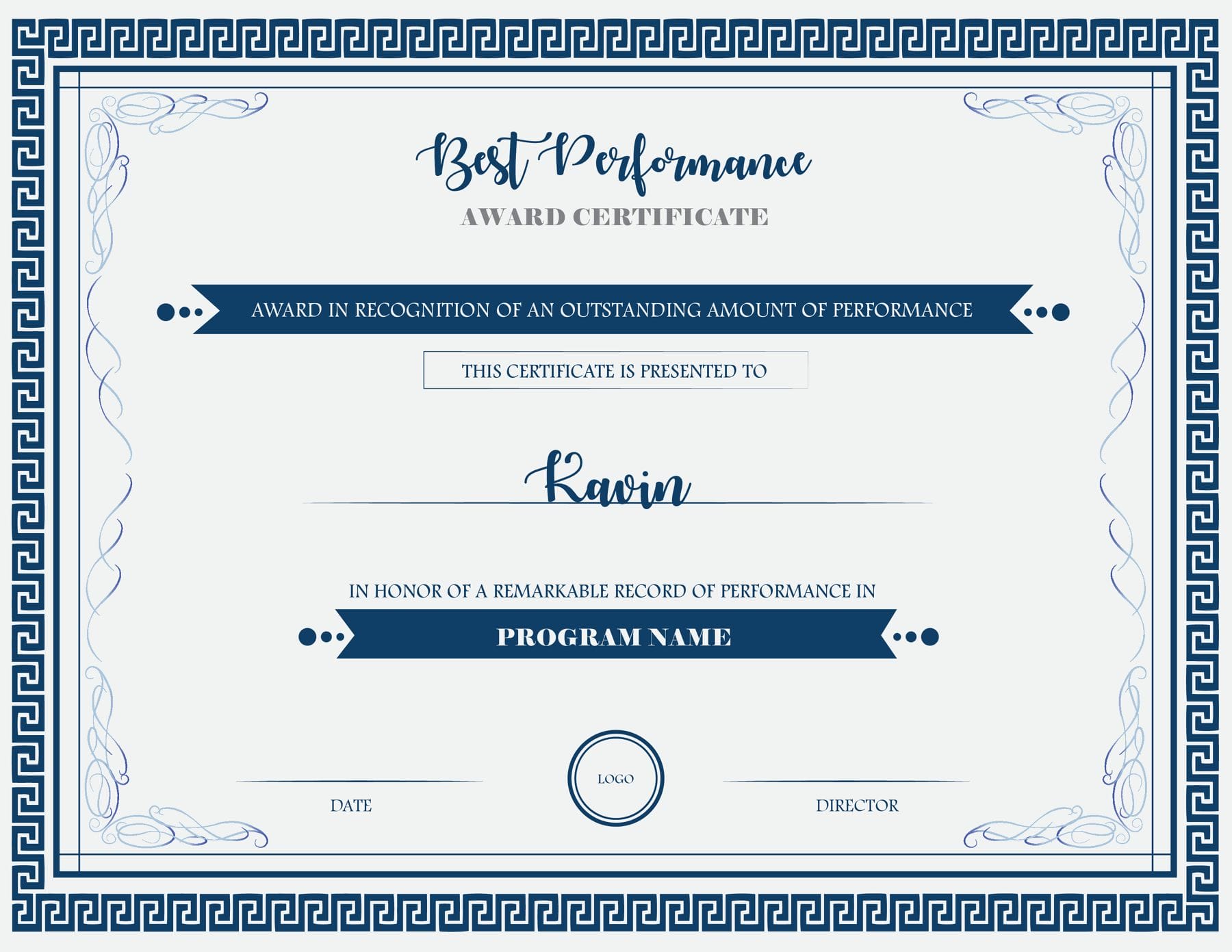 Greek Border Performance Certificate - WordLayouts