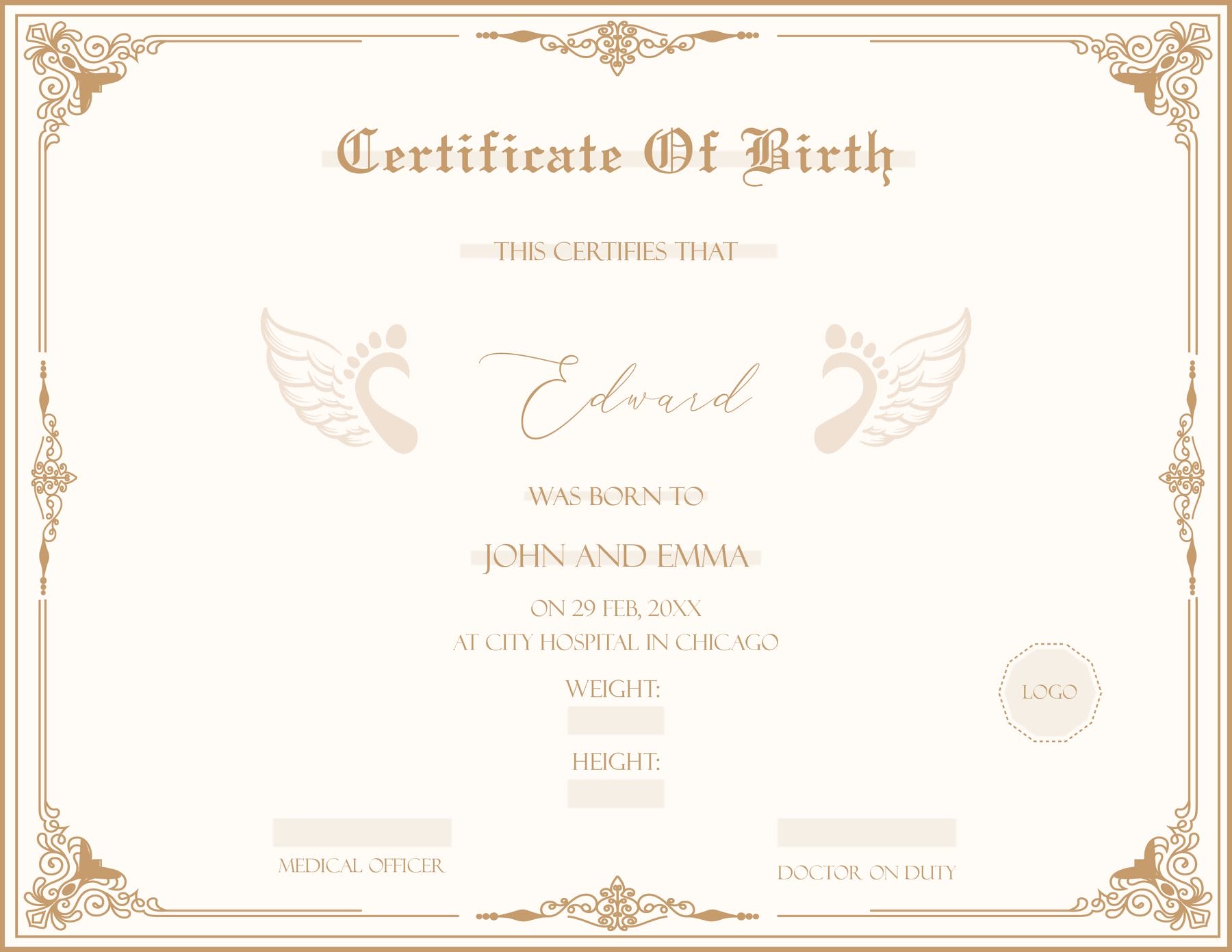 Celestial Cherub - Angelic Birth Certificate - WordLayouts