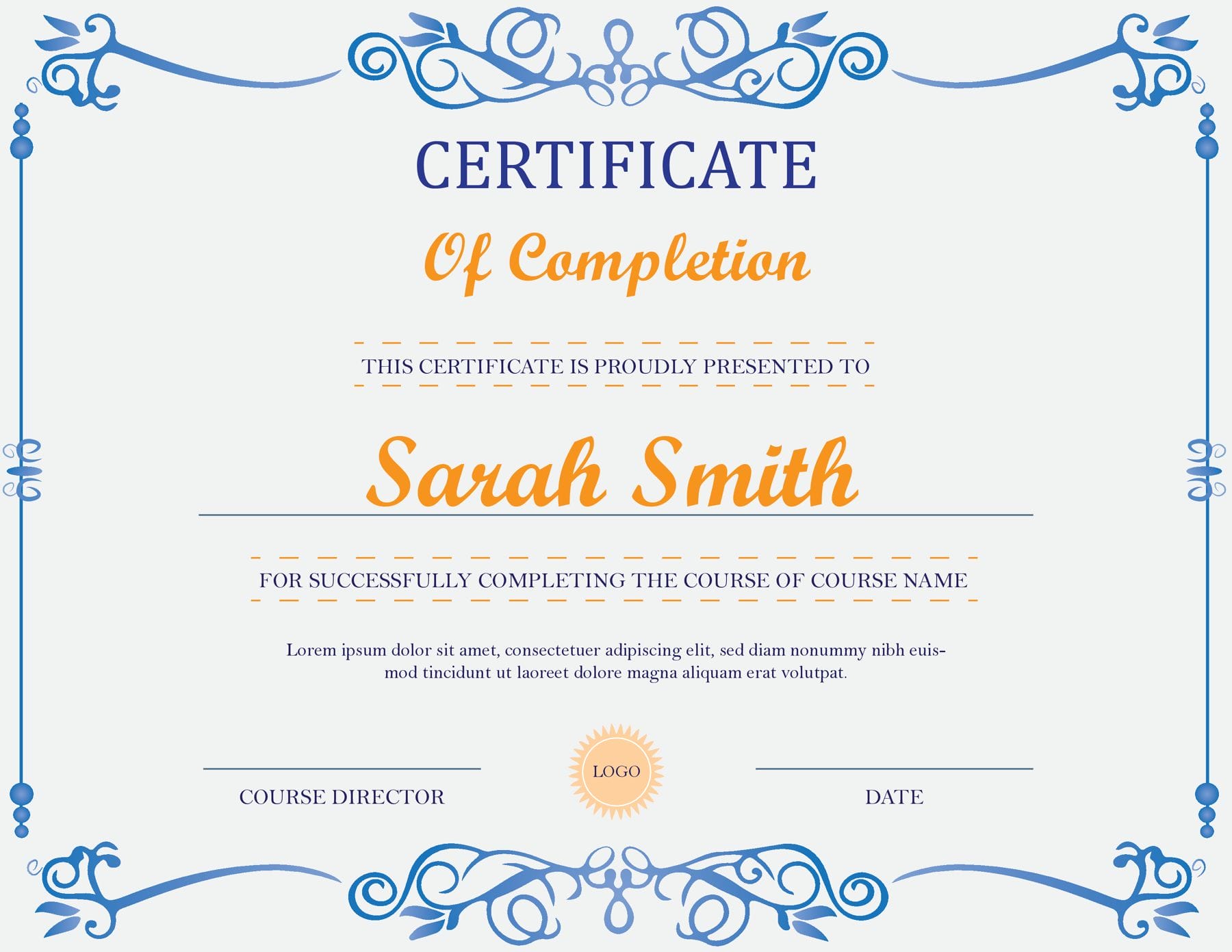Sapphire Scroll Elegance Certificate Template