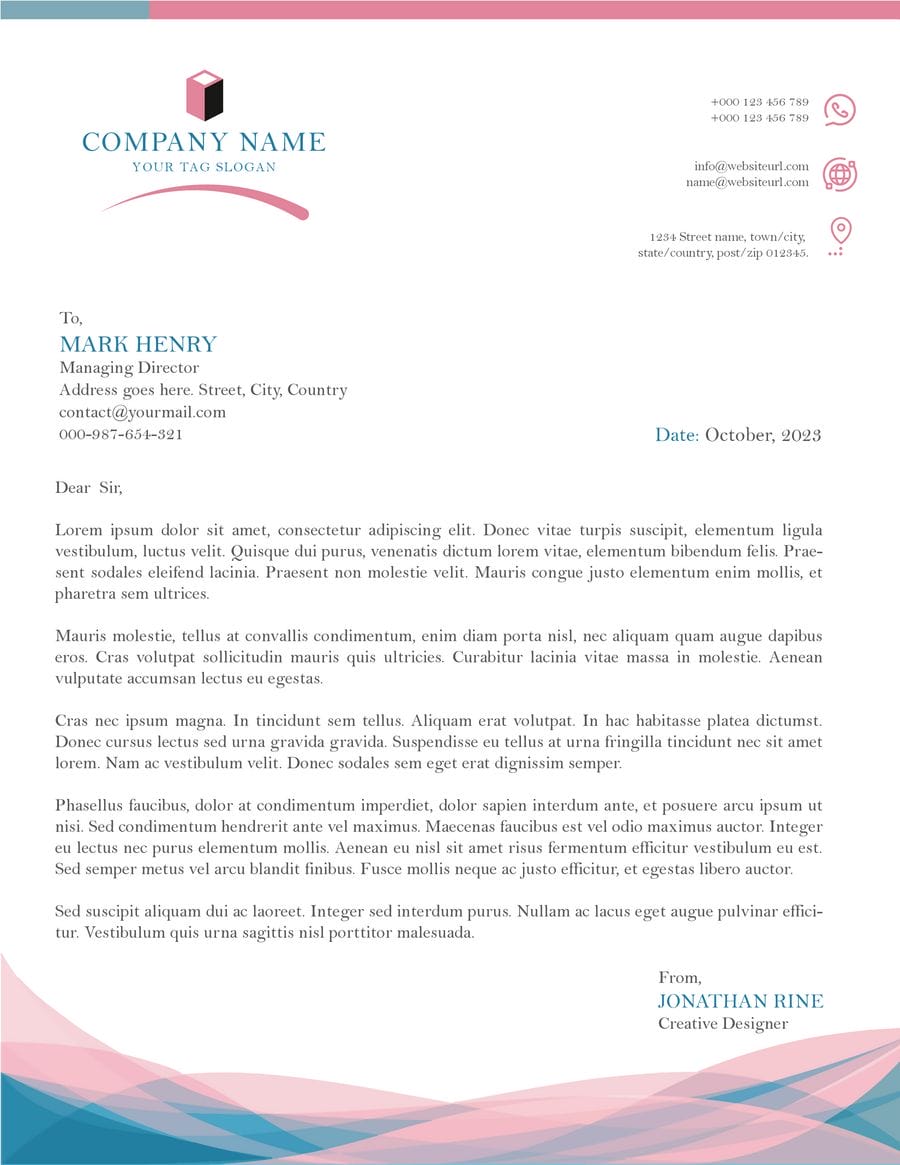 Free Minimalist Pink Accent Letterhead Template