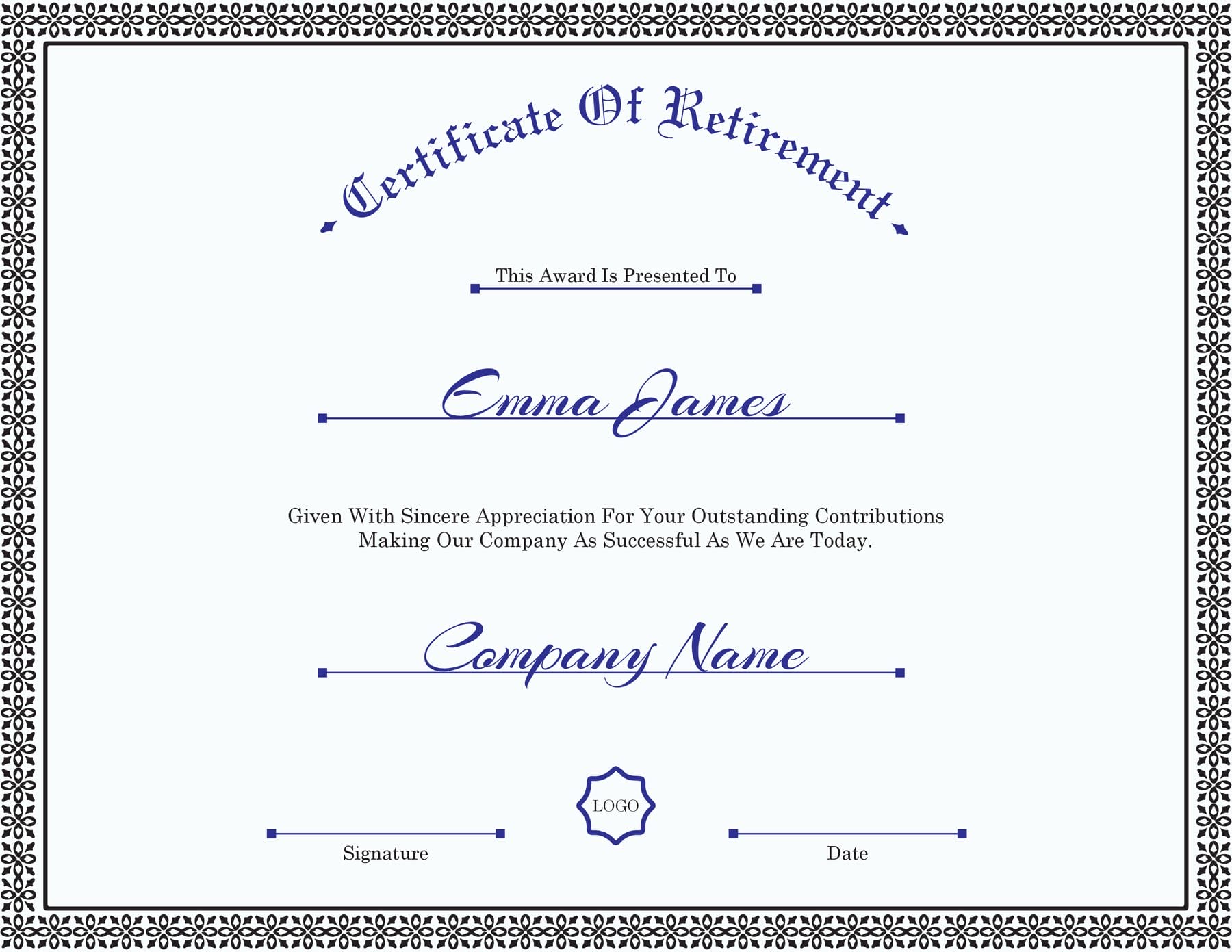 Retirement Certificate Template