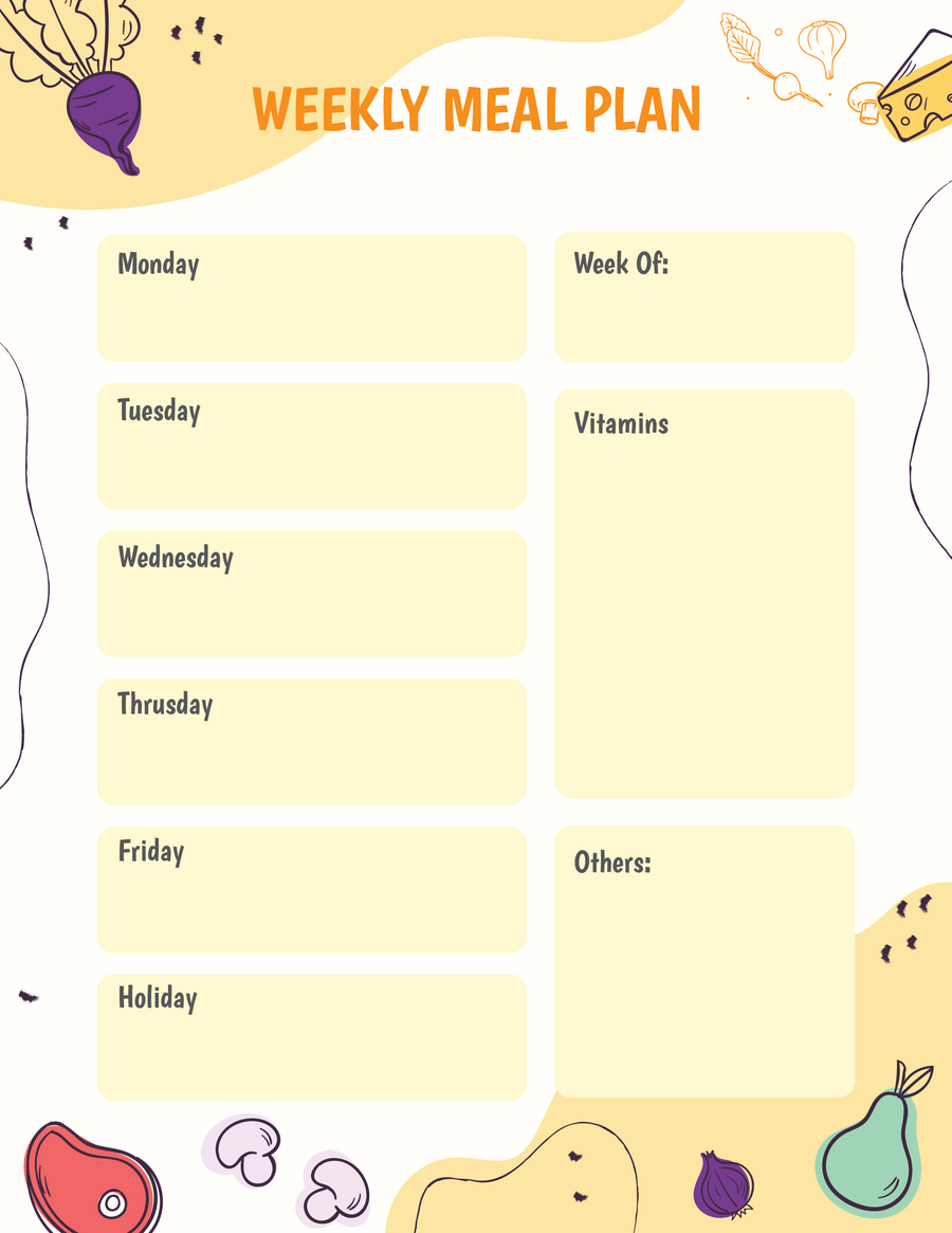 Whimsical Weekly Meal Planner Wordlayouts