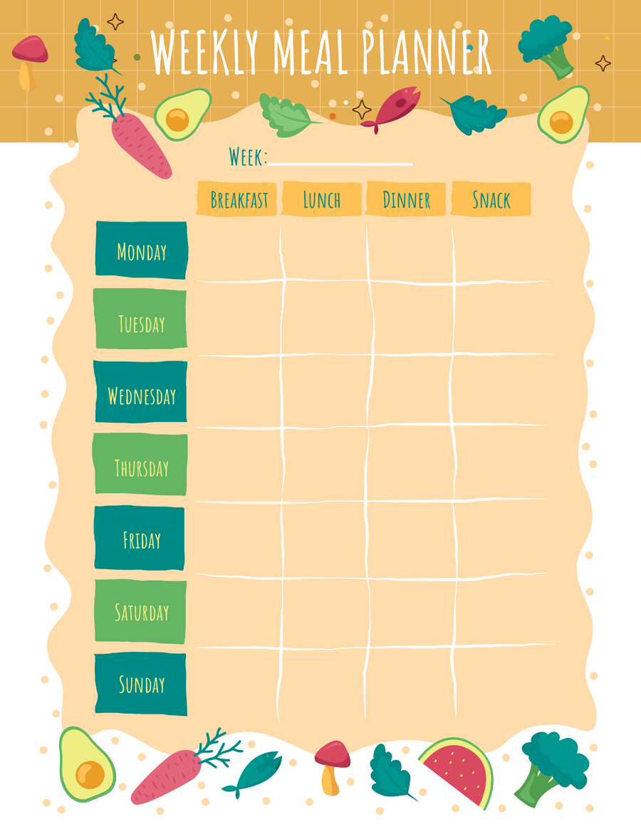 Fun Weekly Meal Planner - WordLayouts