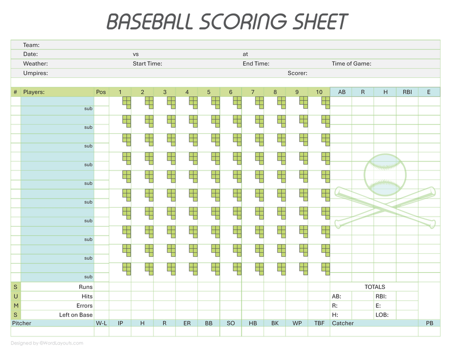 Free Baseball Scorecards and Sheets (Printable)