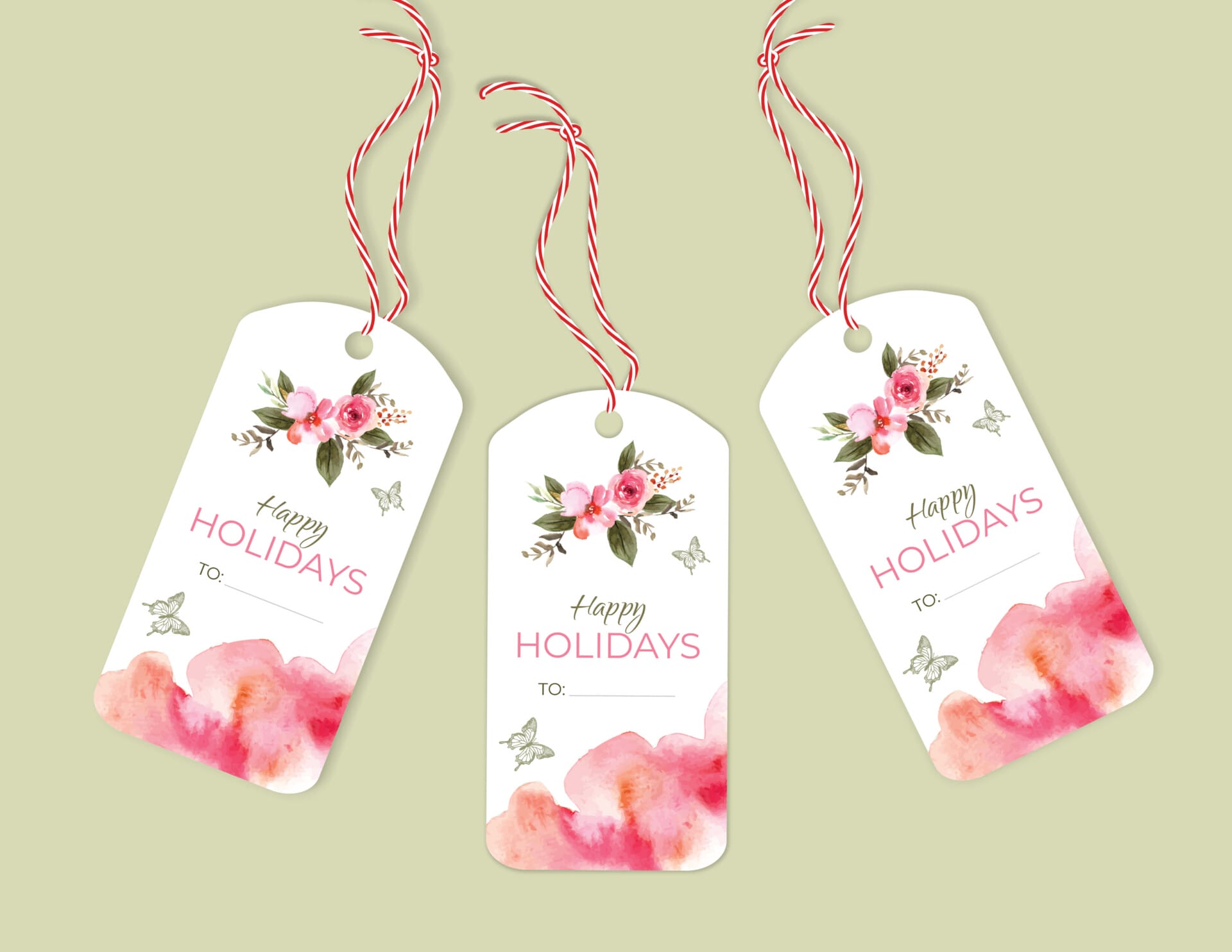 Floral 'Happy Holidays' Gift Tags - WordLayouts