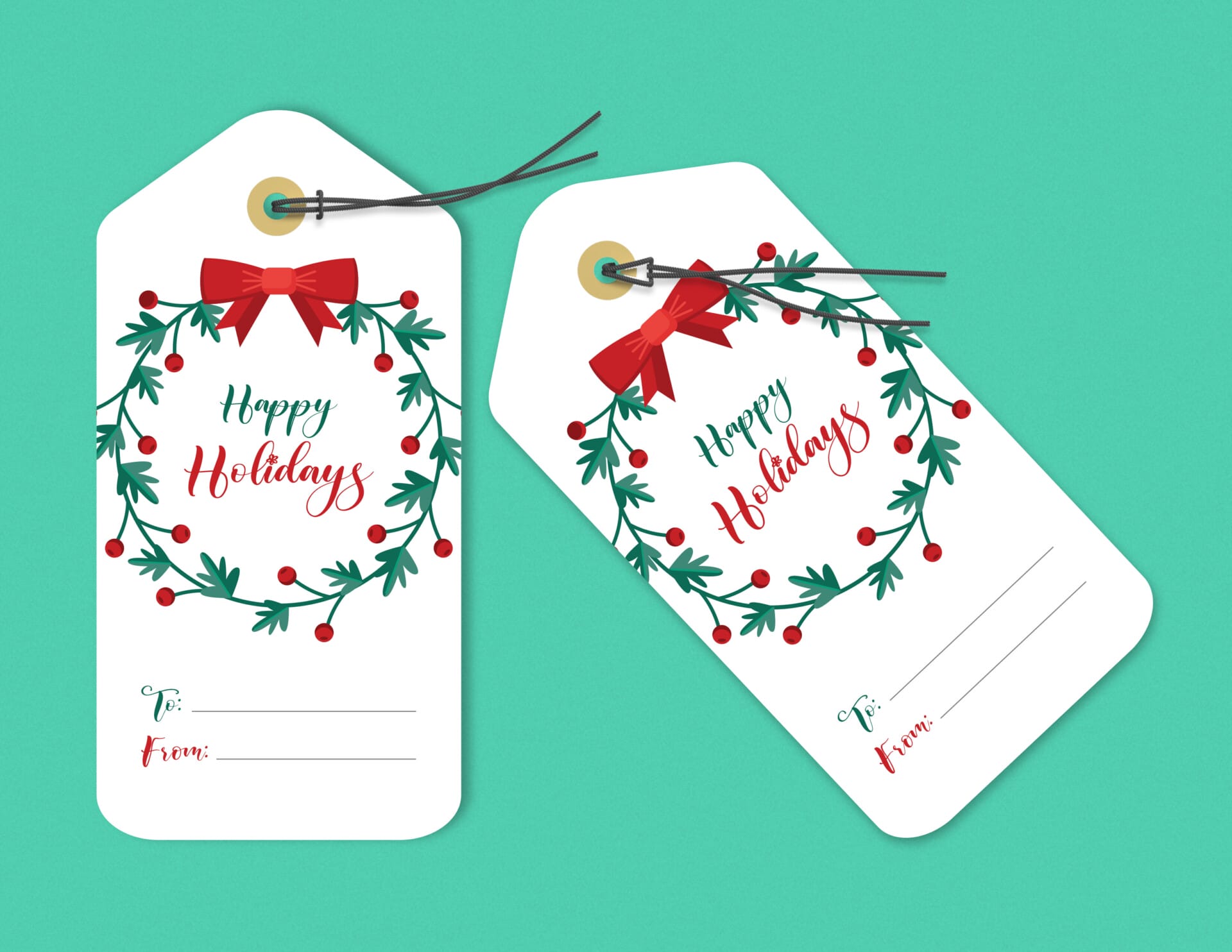 Holly Wreath 'Happy Holidays' Gift Tags - WordLayouts
