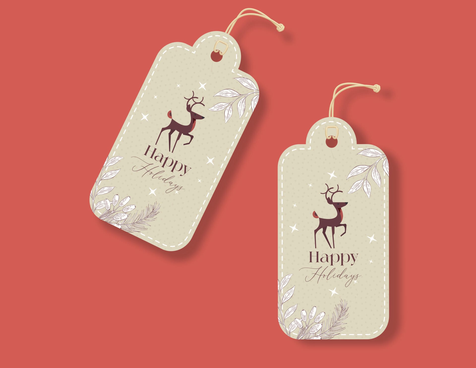 Reindeer 'Happy Holidays' Gift Tags - WordLayouts