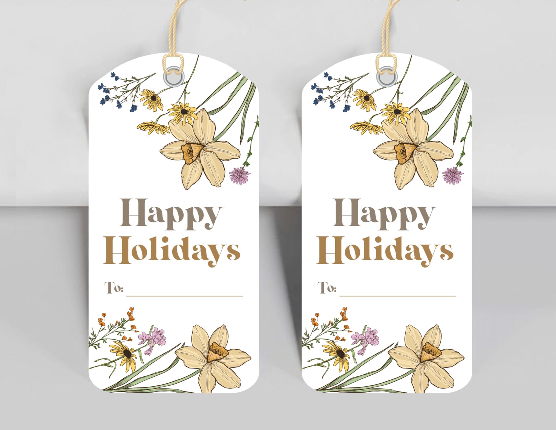 Botanical Elegance 'Happy Holidays' Gift Tags - WordLayouts