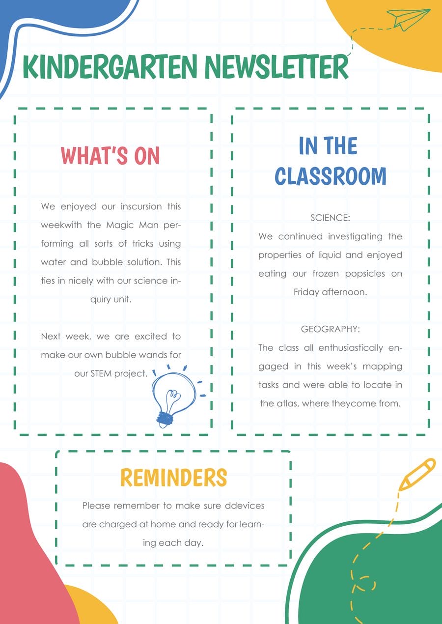 Exploratory Learning Kindergarten Newsletter - WordLayouts