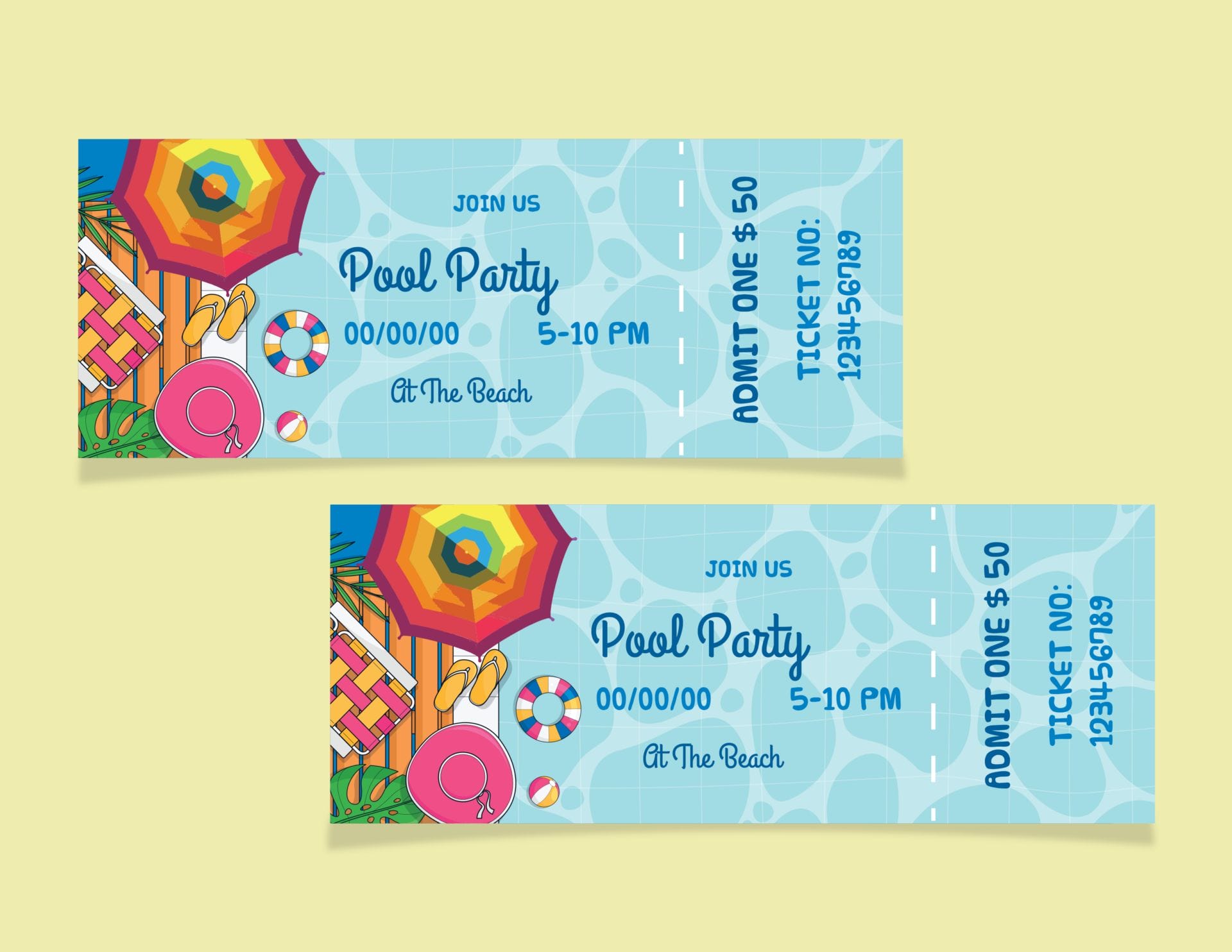 Sunny Splash Pool Party Ticket - WordLayouts