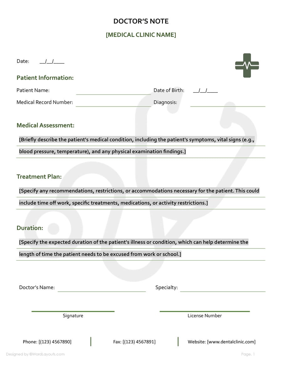 Free Doctor Note Templates (Word, GDocs) - WordLayouts