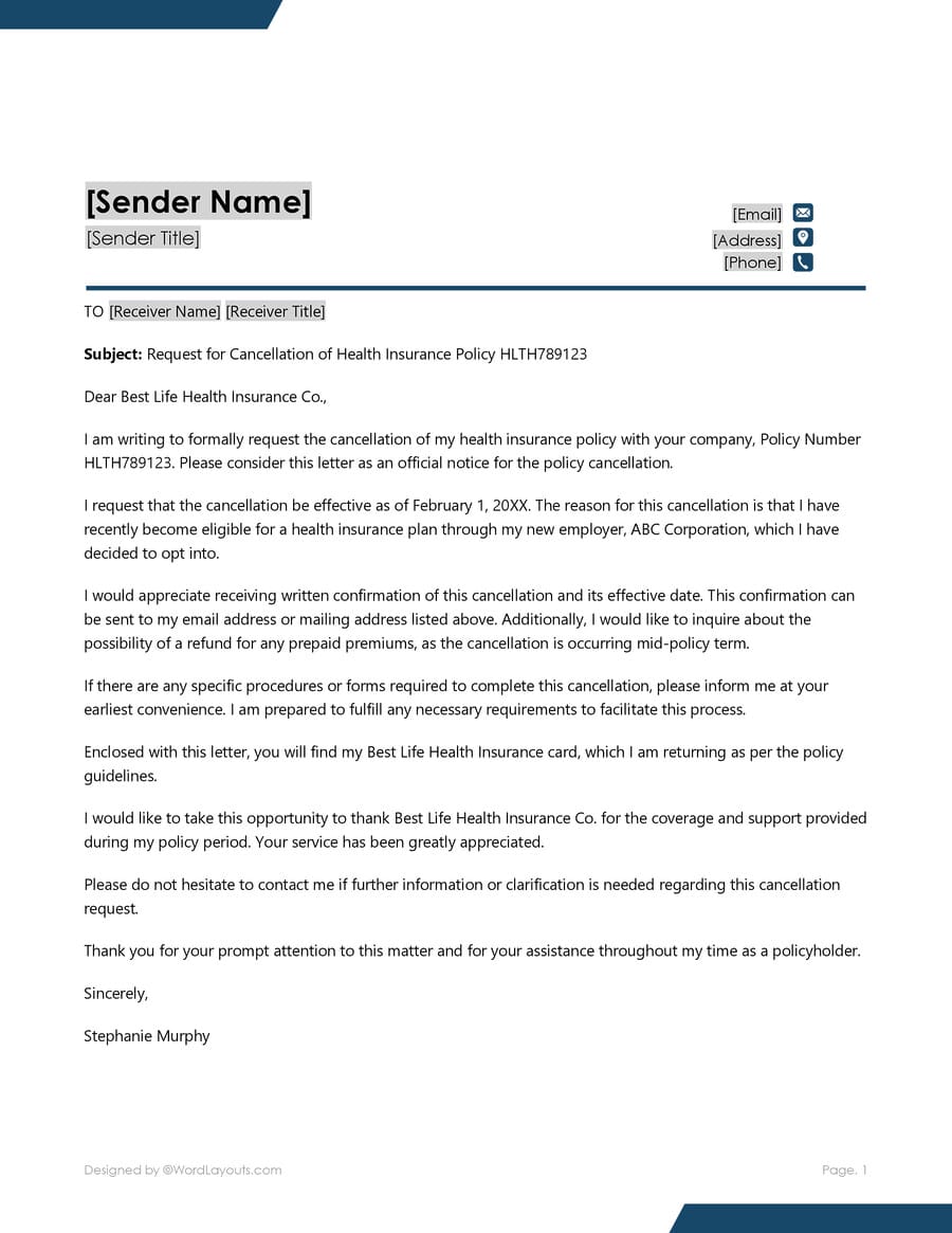 How to Write an Insurance Cancellation Letter (Examples) - WordLayouts