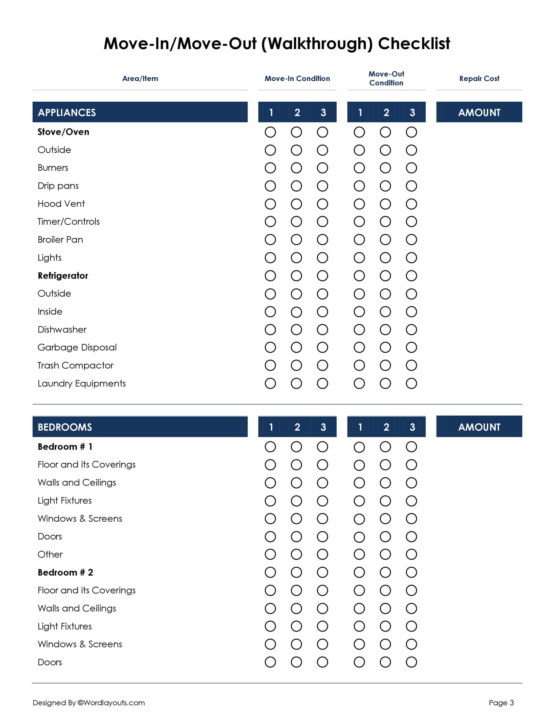 Free Move-in / Move-out Checklists - Landlord - Tenant - WordLayouts