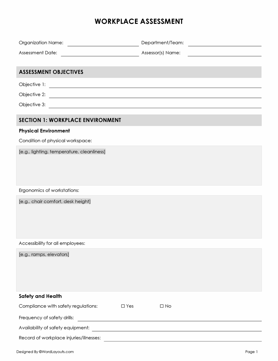 Free Skills Assessment Form Template - WordLayouts