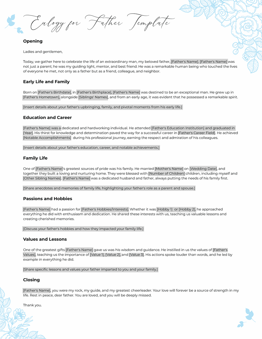 Eulogy Template for Mother - WordLayouts