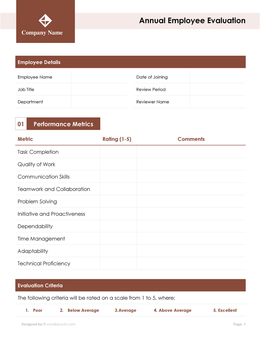Employee Annual Performance Evaluation Form Wordlayouts