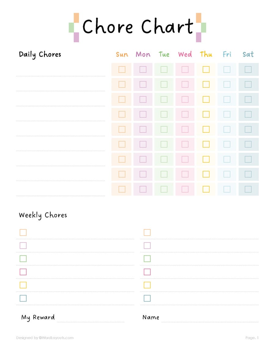 Free Printable Chore Charts (Word, GDocs, Adobe)