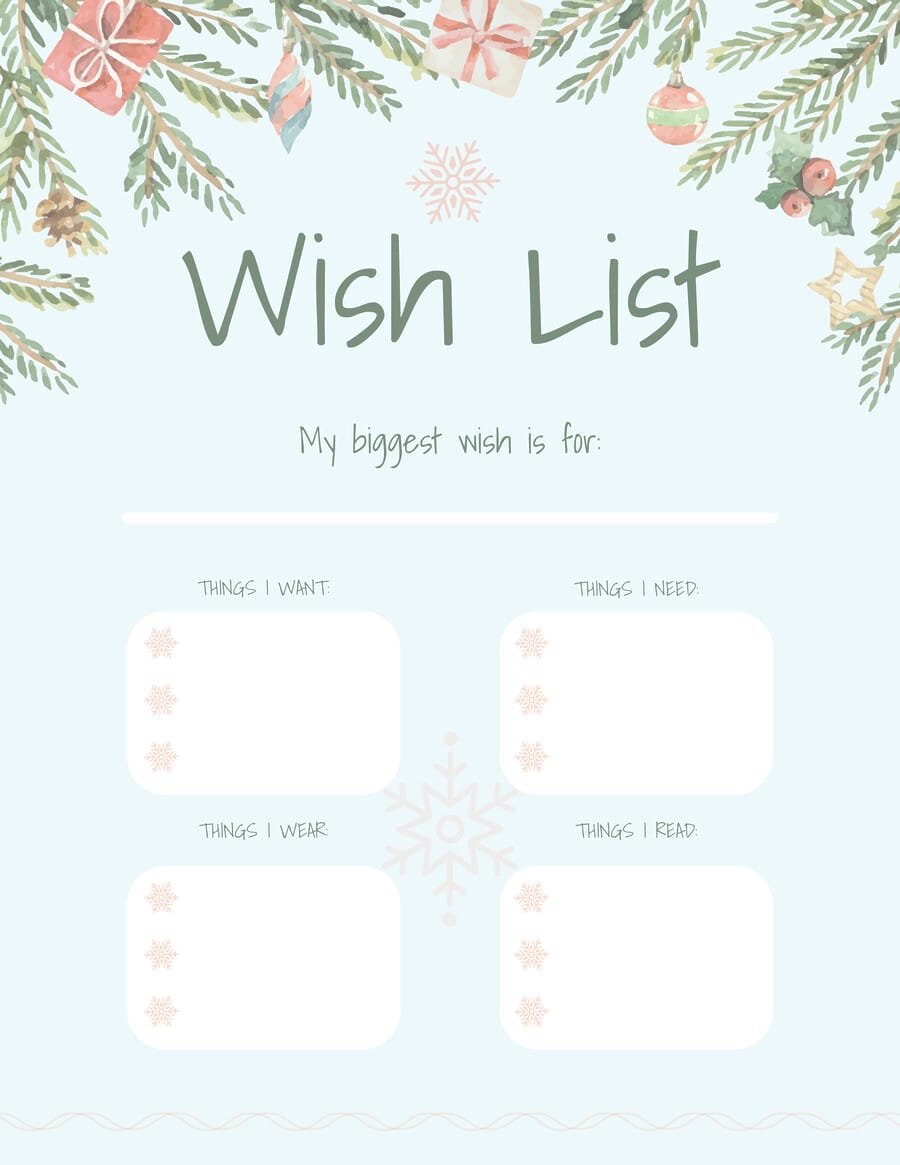 Beautiful Christmas Wish List Template - WordLayouts