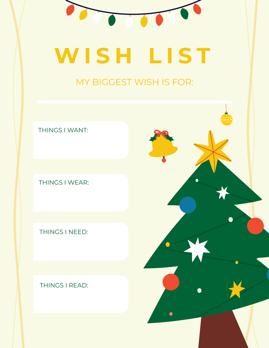 Bright Christmas Wish List Template - WordLayouts