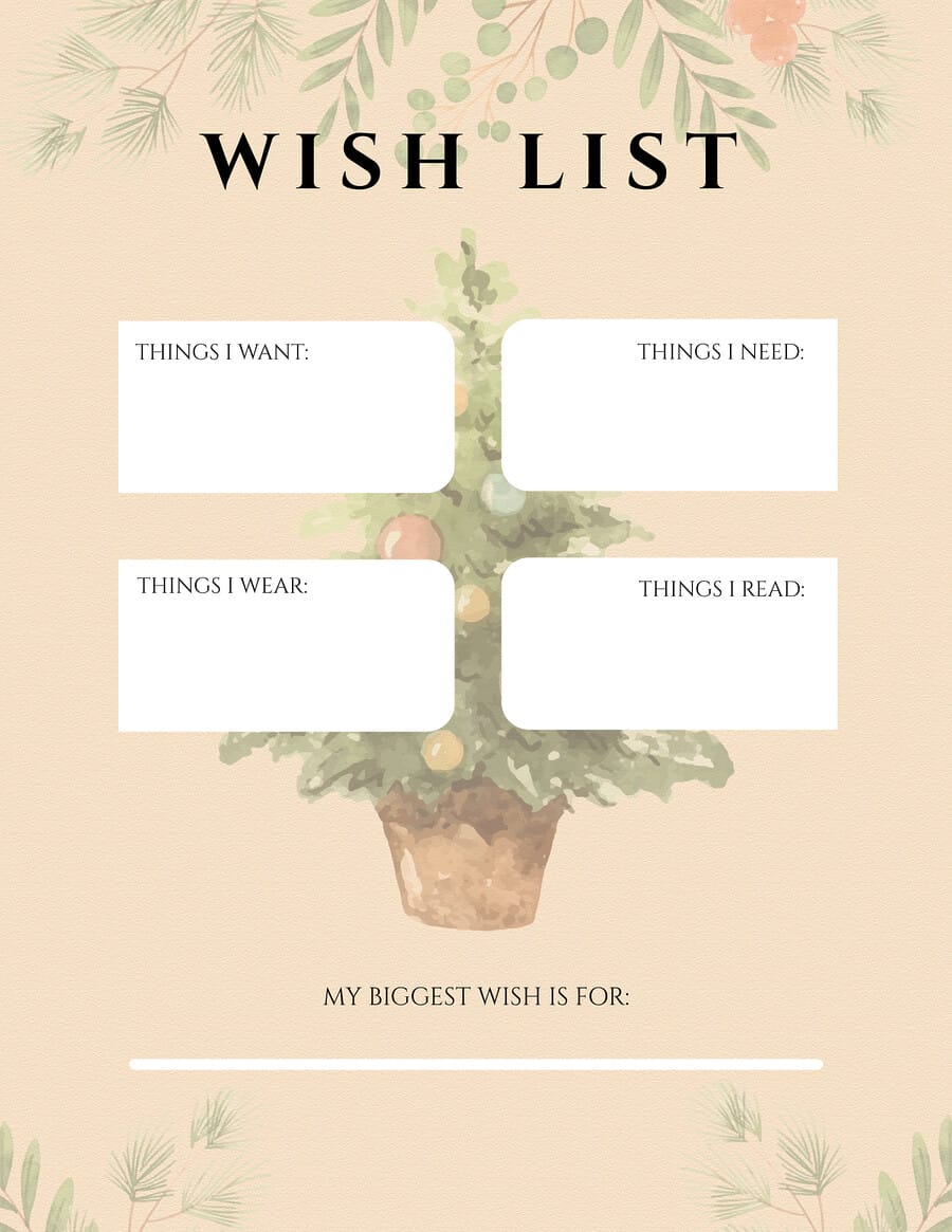 Holiday Gift Planning Christmas Wish List Template - WordLayouts