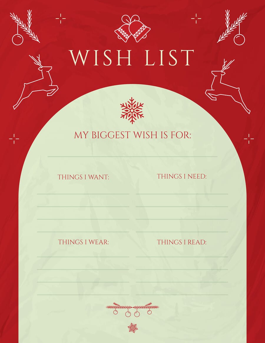 Holiday Gift Planning Christmas Wish List Template - WordLayouts
