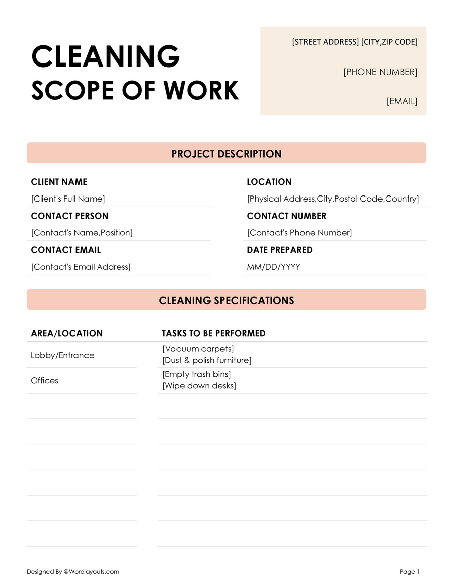 Free Contractor Scope of Work Template - WordLayouts