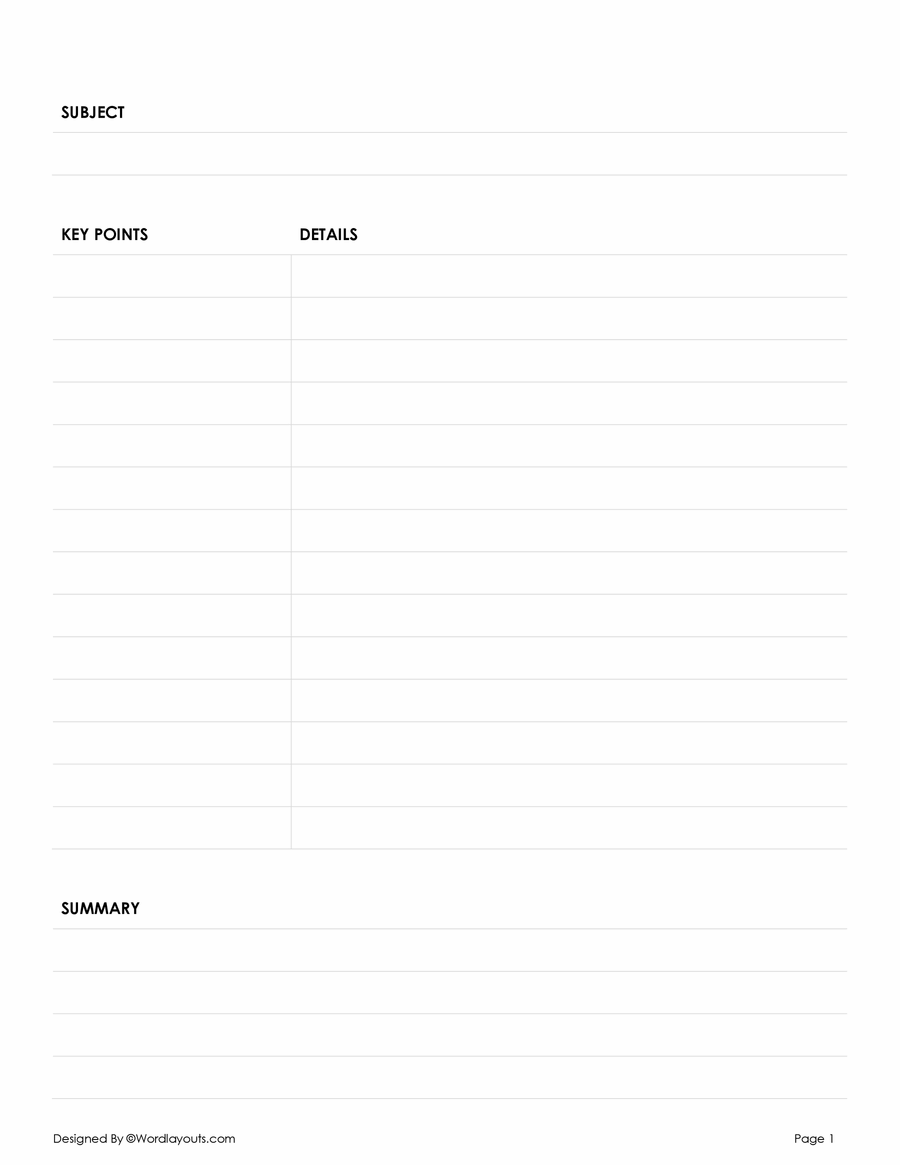 Structured Cornell Notes Template - WordLayouts