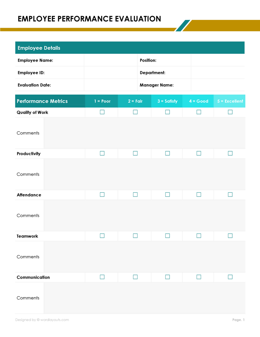 Supervisor Evaluation Form Template Gdocs Wordlayouts