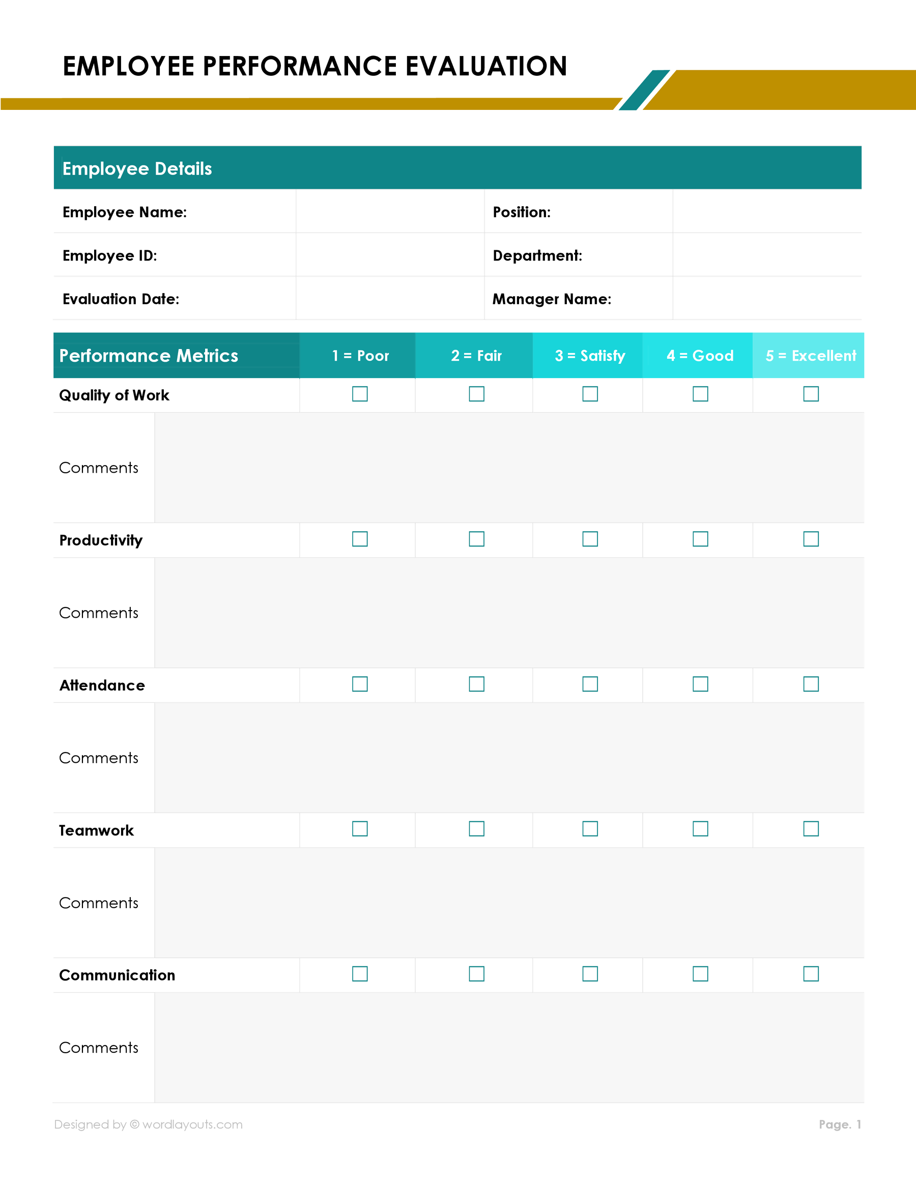 Free Manager Performance Evaluation Template Wordlayouts
