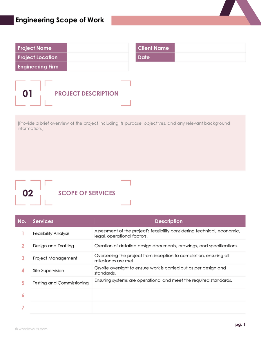Free Project Scope of Work Template - WordLayouts