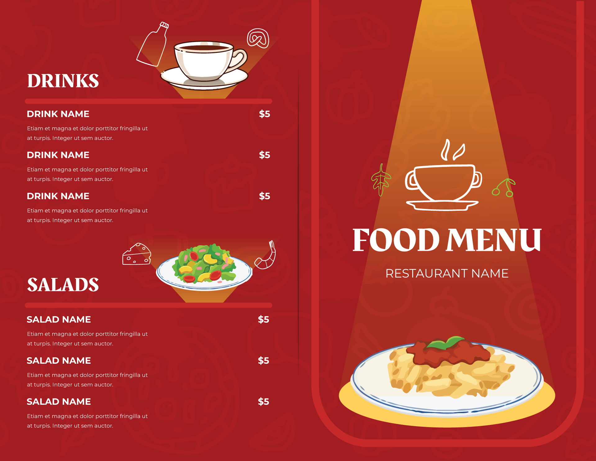 Elegant Red Themed Food Menu Template Wordlayouts