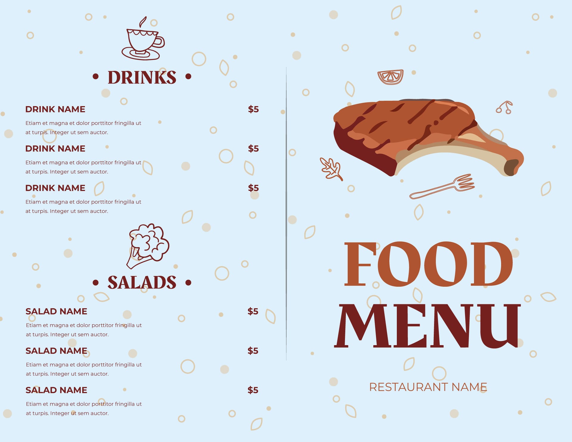 Minimalist Light Blue-Themed Food Menu Template - WordLayouts