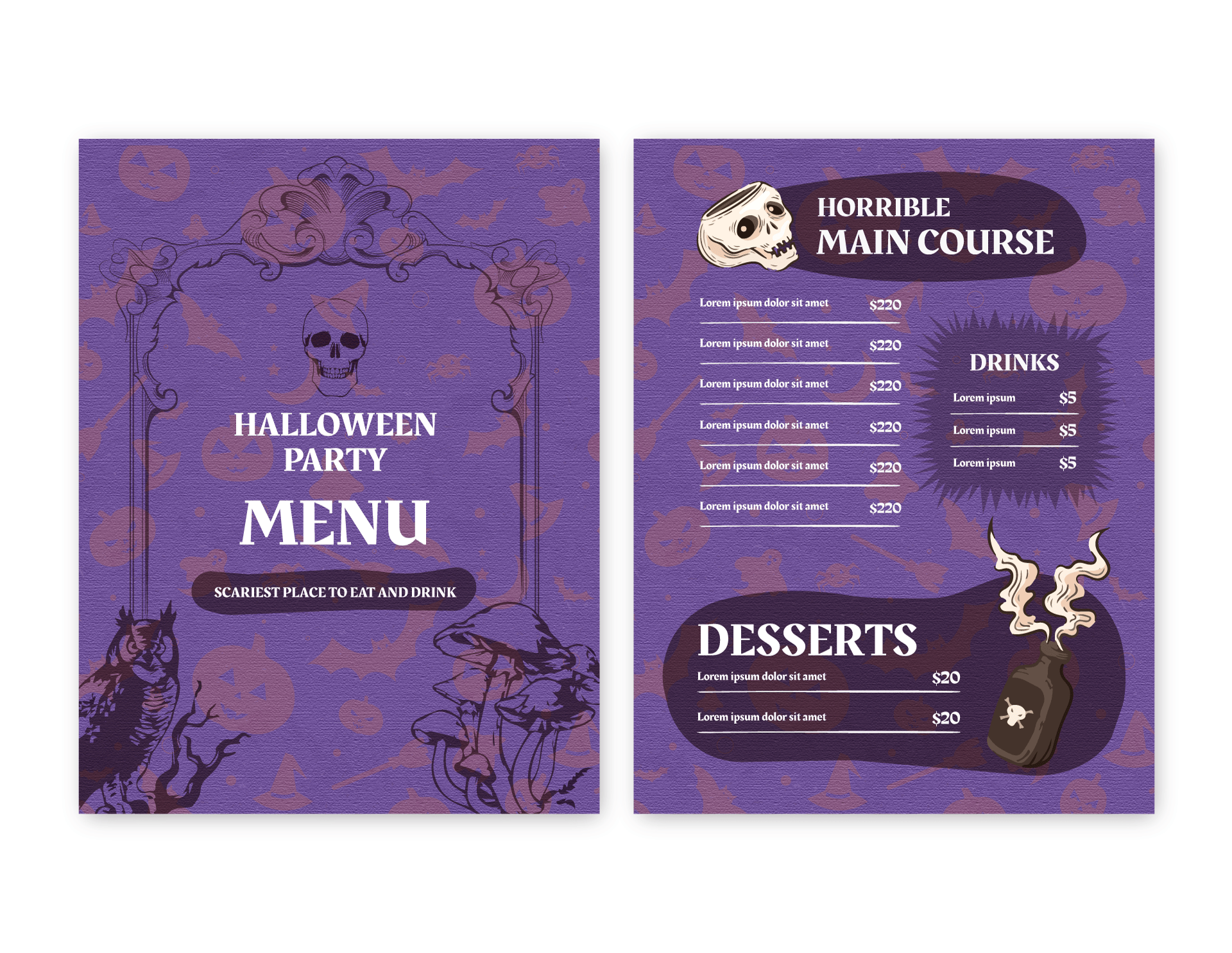 Spooky Purple-Themed Halloween Party Menu Template - WordLayouts