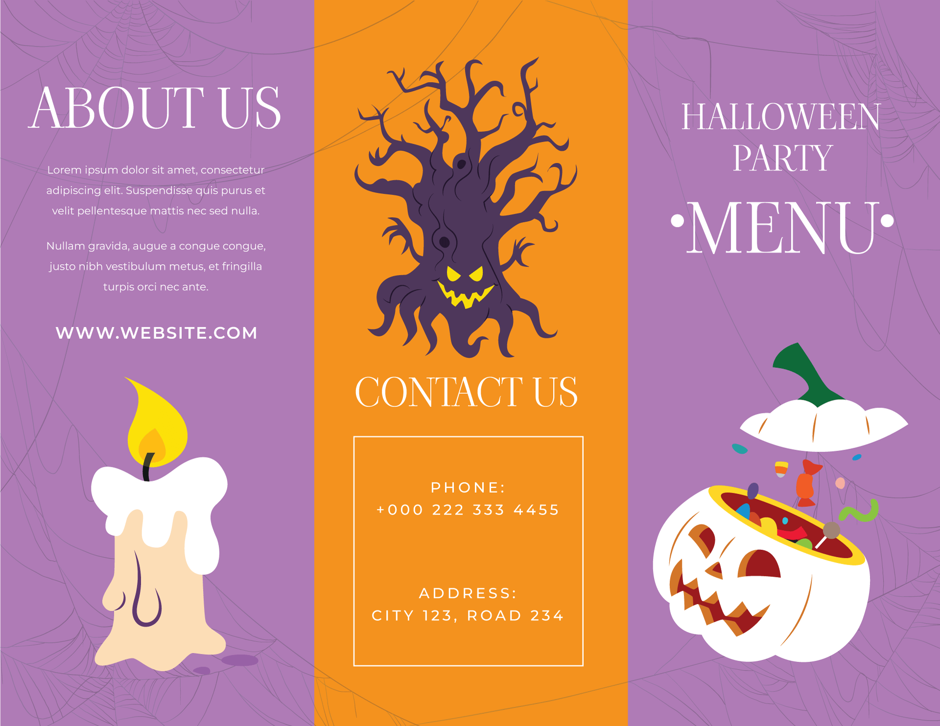 Vibrant Purple and Orange Halloween Party Menu Template - WordLayouts