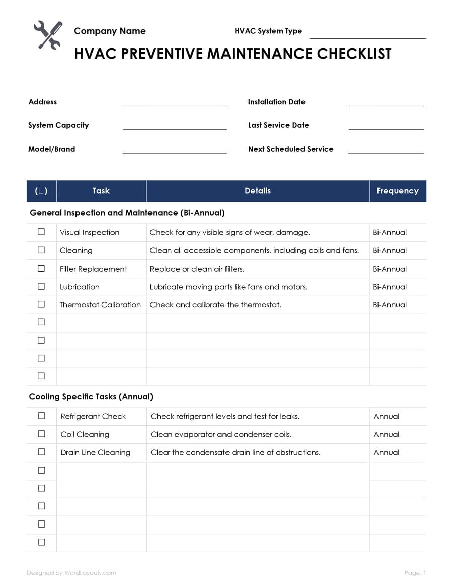 Apartment Preventive Maintenance Checklist Template
