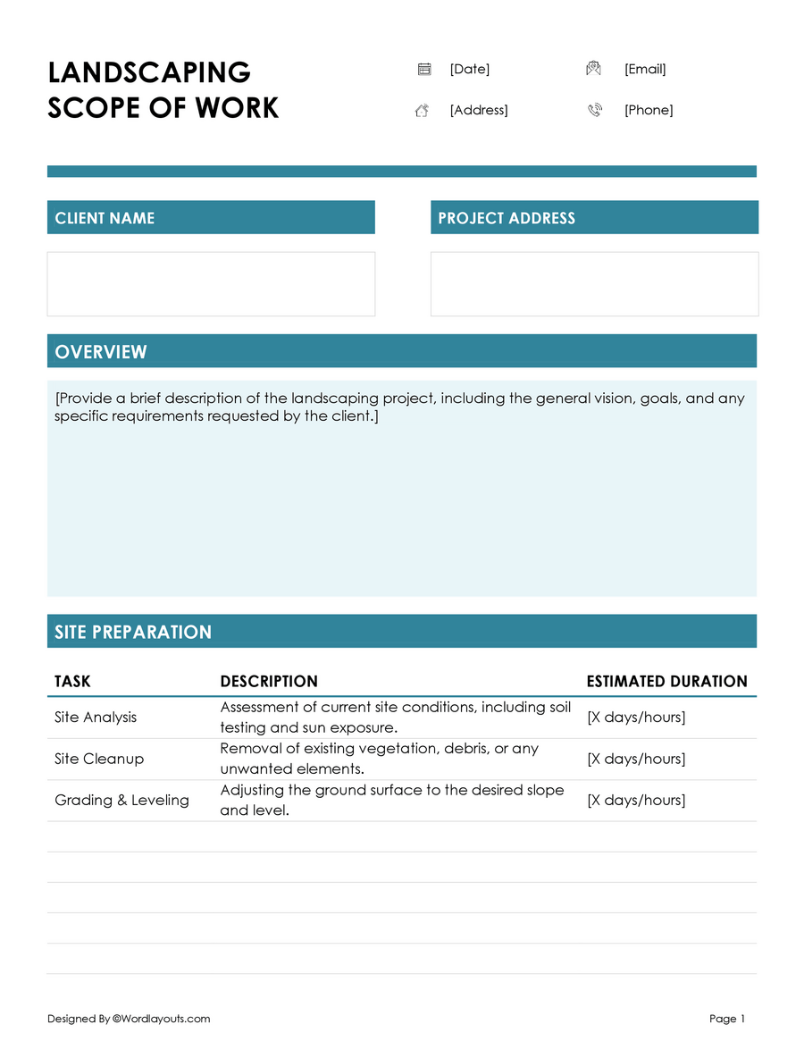 Free Contractor Scope of Work Template - WordLayouts