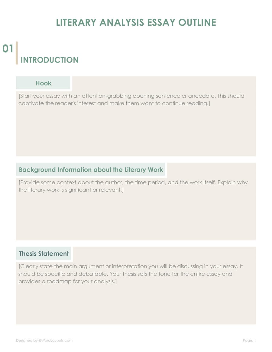 Literary Analysis Essay Outline Template - WordLayouts