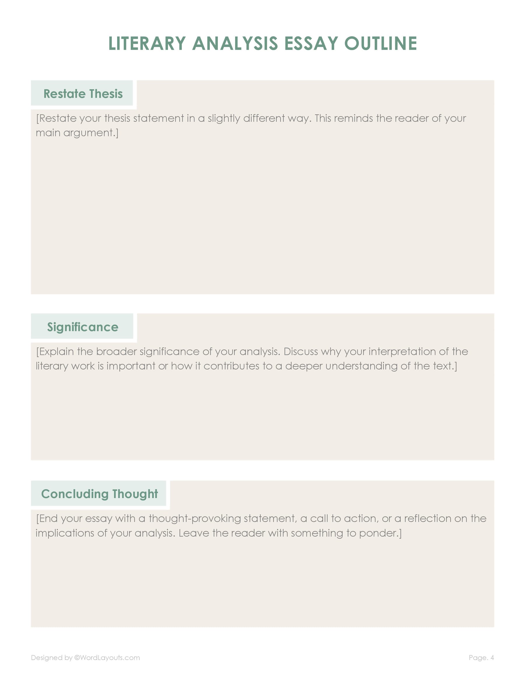 Literary Analysis Essay Outline Template - WordLayouts