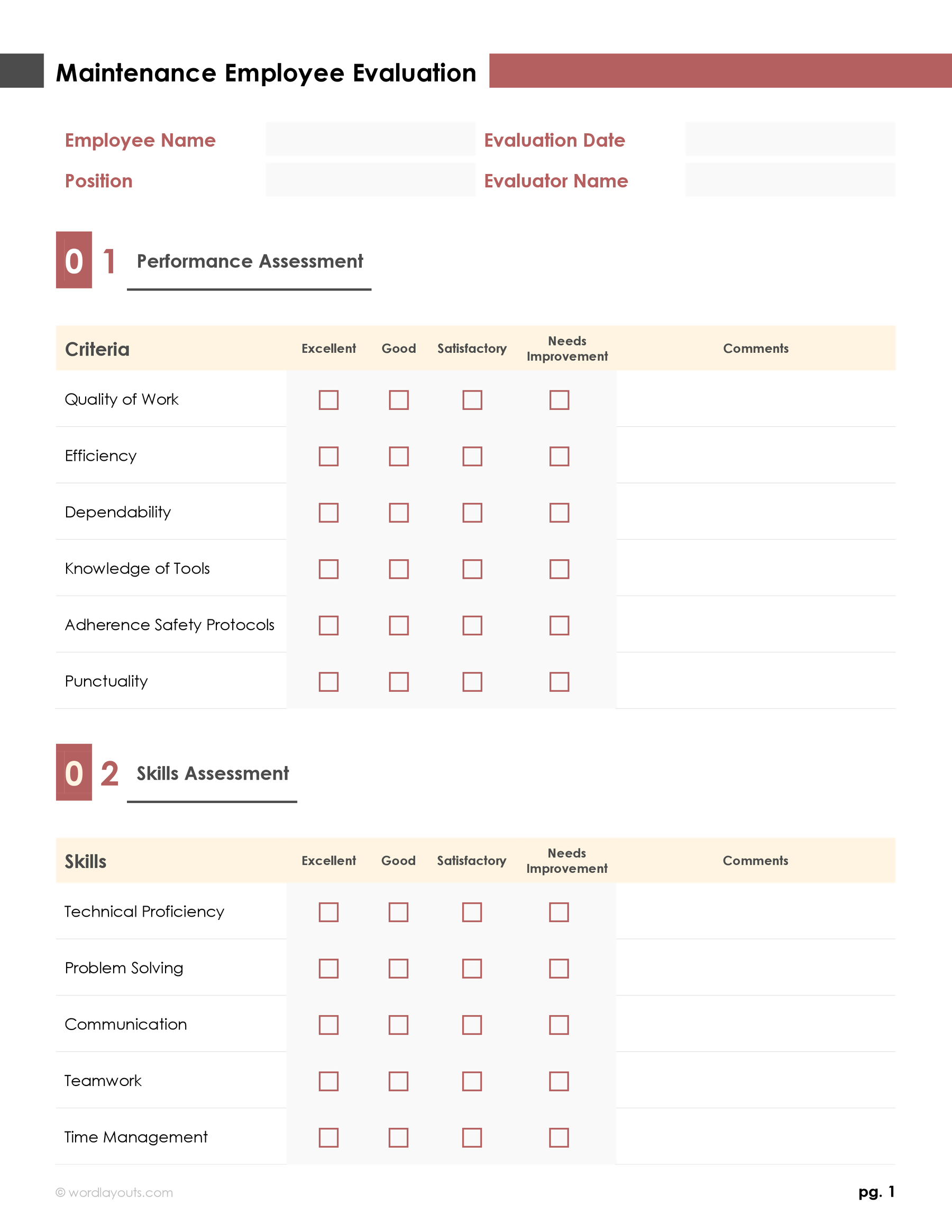 Supervisor Evaluation Form Template Gdocs Wordlayouts