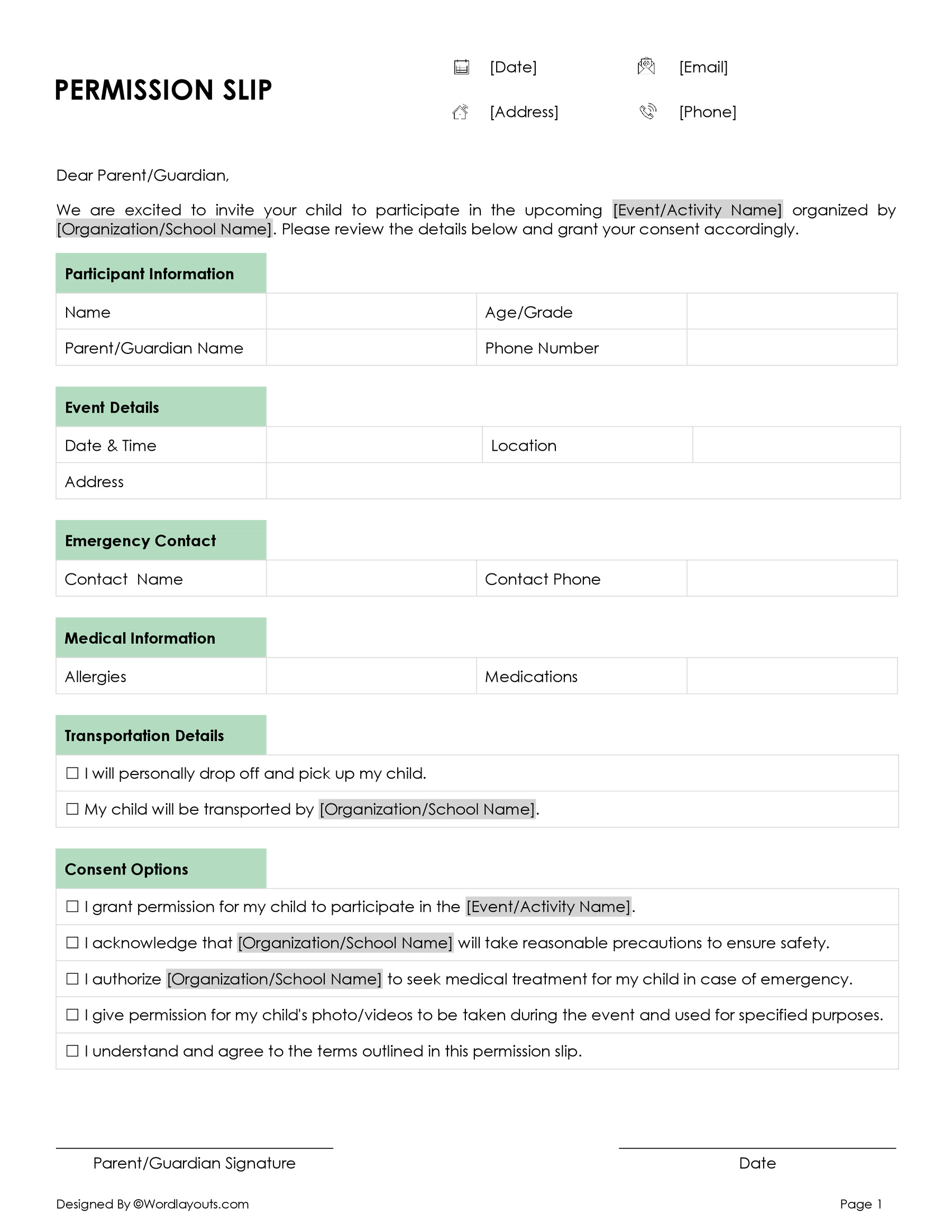 Movie Permission Slip Template - WordLayouts Movie Permission Slip Template - WordLayouts