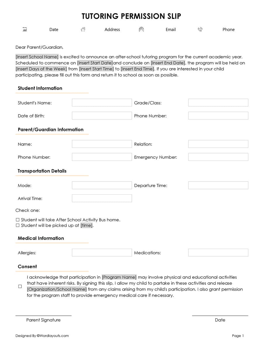 Free Permission Slip Templates (Consent Forms) - WordLayouts