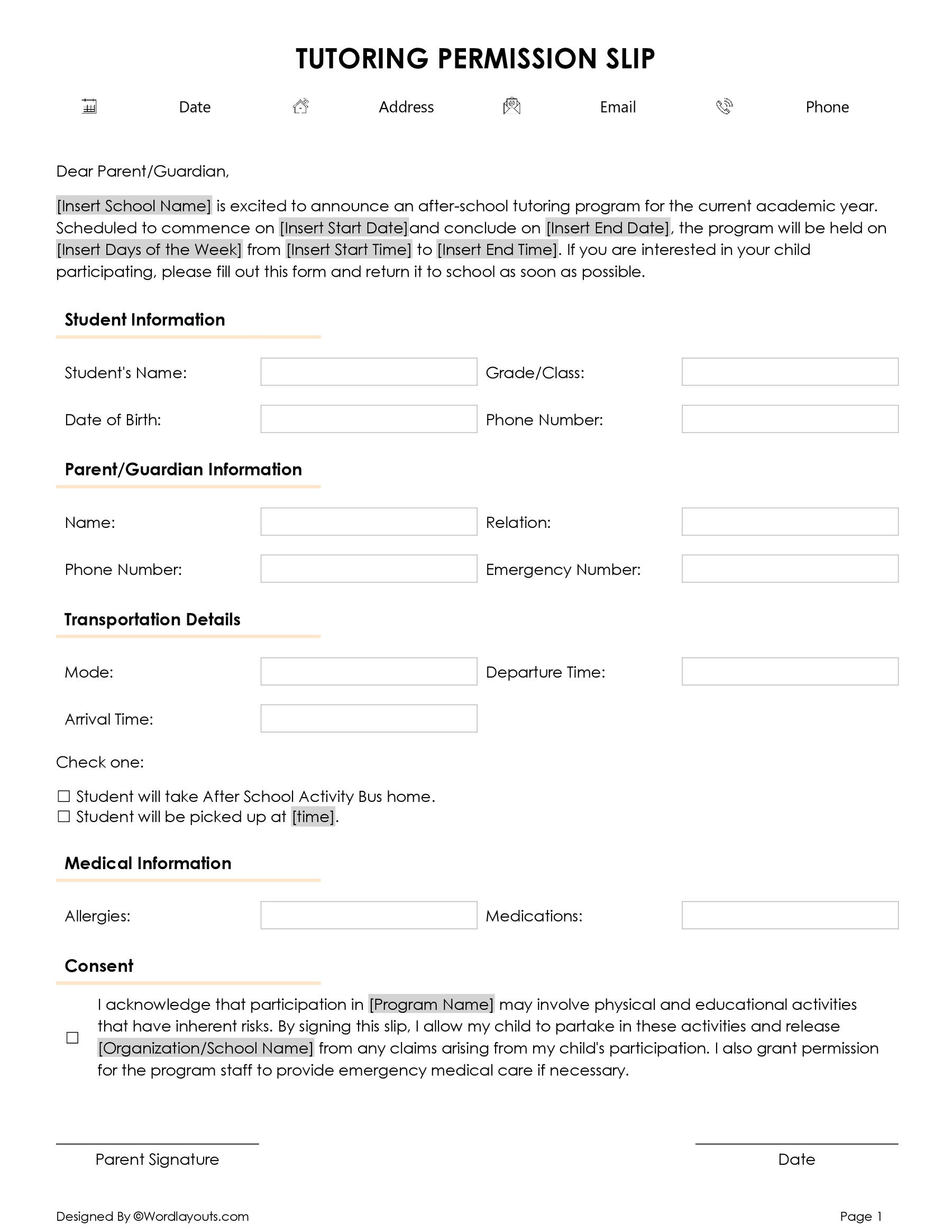 Movie Permission Slip Template - WordLayouts Movie Permission Slip Template - WordLayouts