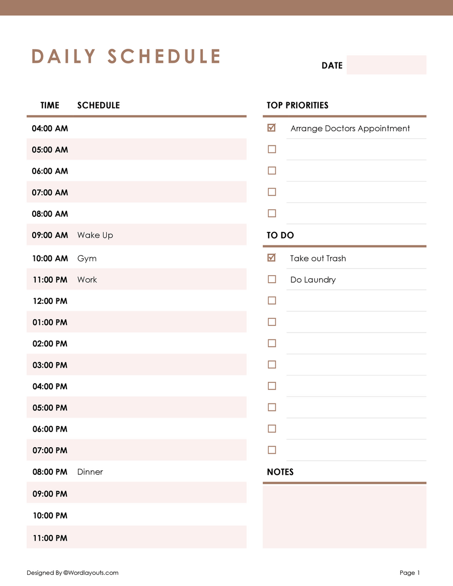 Free Daily Planner (To Do) Template - Printable - WordLayouts