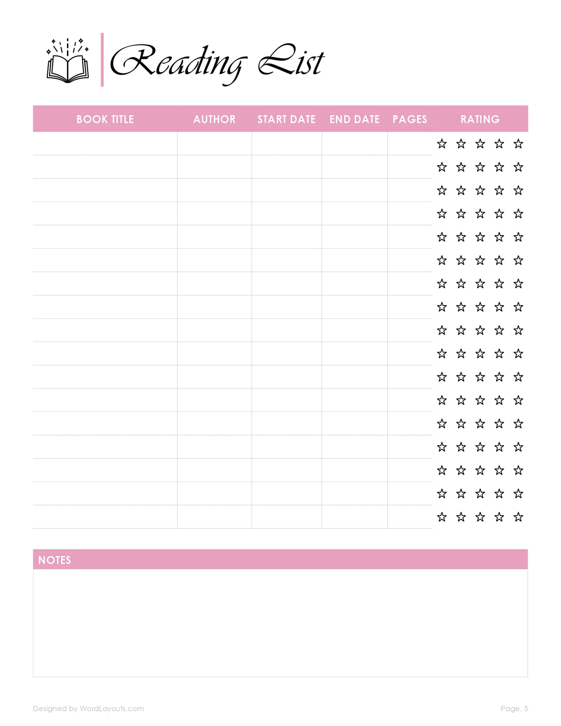 Free Reading Journal Printable (16 Pages) - WordLayouts
