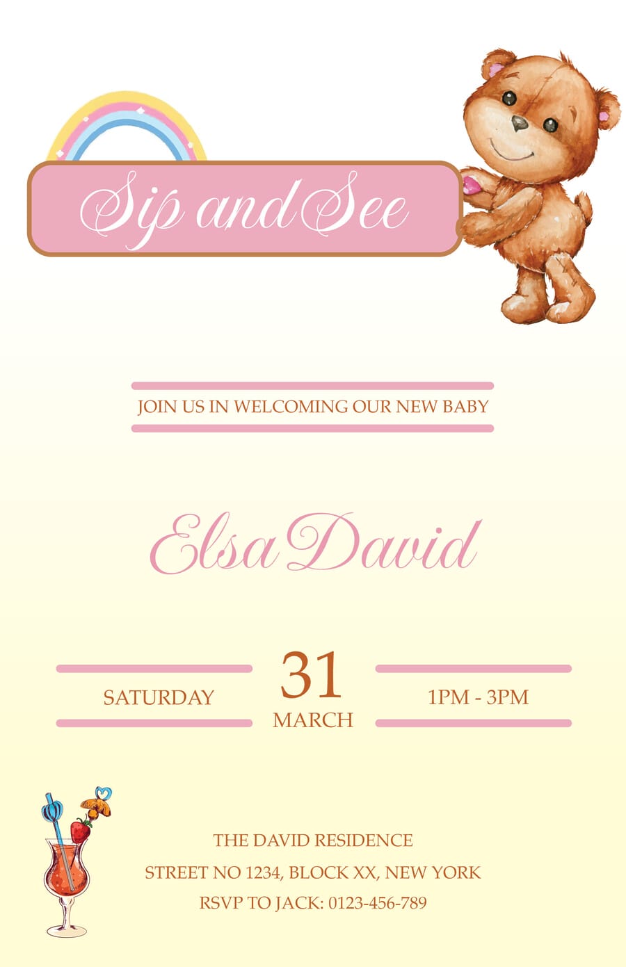 Whimsical Baby Sip & See Invitation Template - WordLayouts