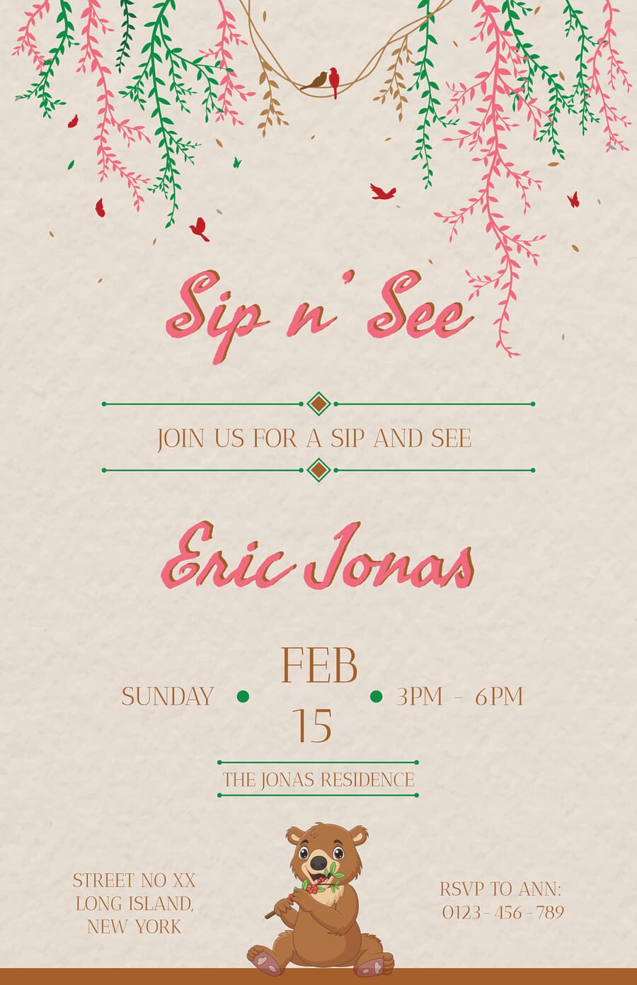 Cheerful Baby Sip & See Invitation Template - WordLayouts