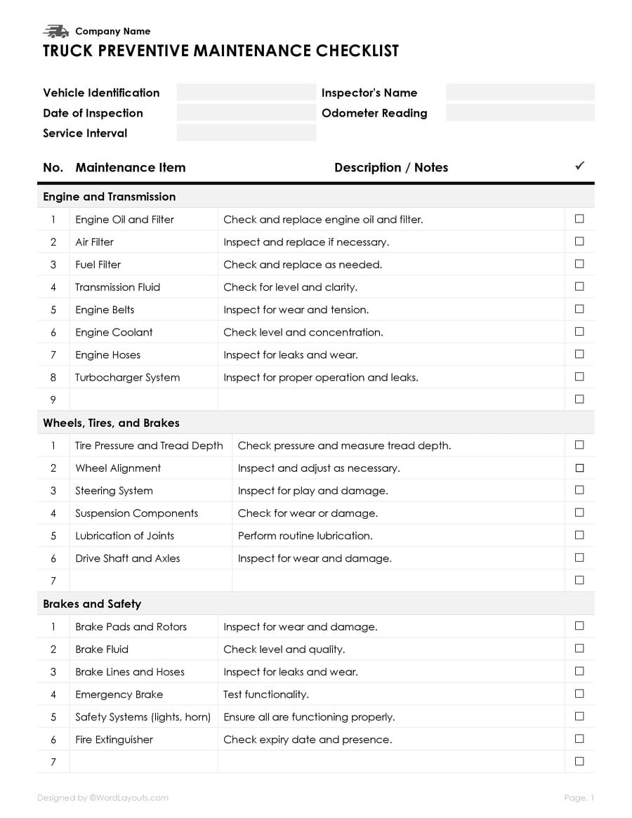 Free HVAC Preventive Maintenance Checklist - WordLayouts